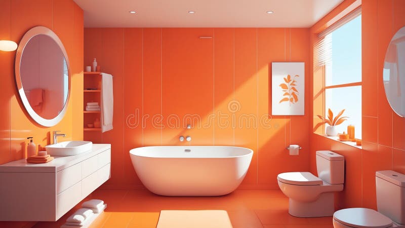Orange Themed Aesthetic Minimalist Bathroom Inte Ai Generated Stock ...