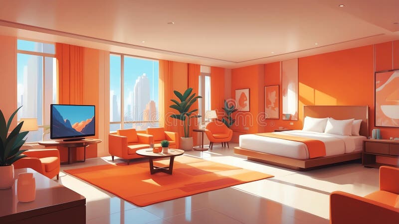 Orange Themed Aesthetic Minimalist Hotel Interio Ai Generated Stock ...