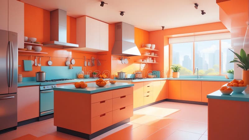 Orange Themed Aesthetic Minimalist Kitchen Inter Ai Generated Stock ...