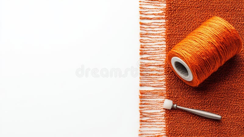 Orange Thread and Brush on Fabric with White Isolated Background Stock ...