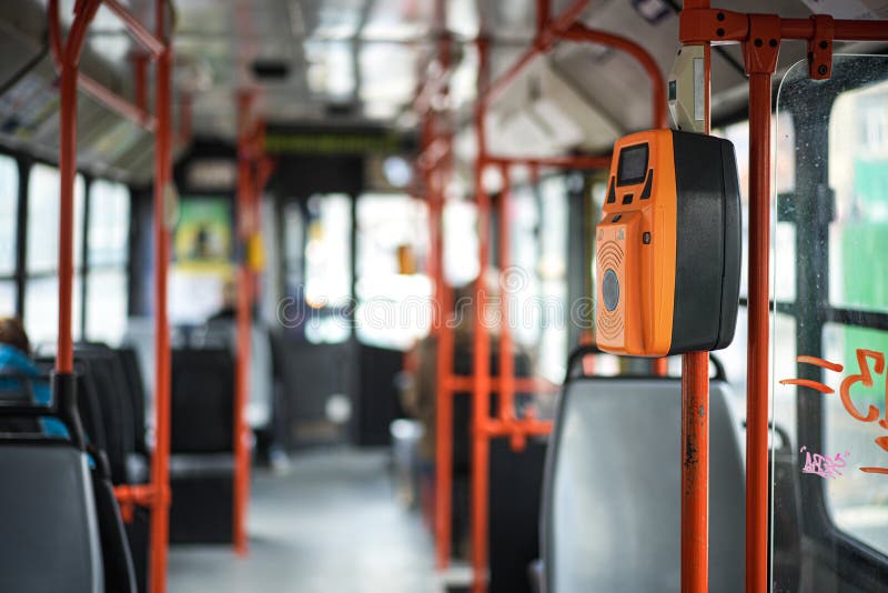 Ticket Validator, Card Reader on Public Bus, Trolleybus, Tram. Public ...