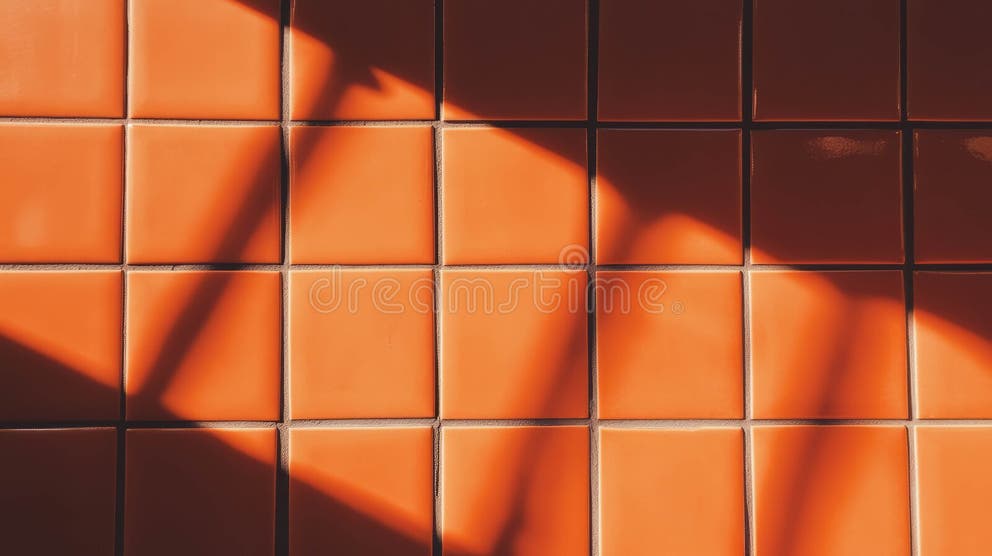 Orange Tile Pattern with Dark Grout and Sunlit Shadows for Interior Design Concepts Stock ...
