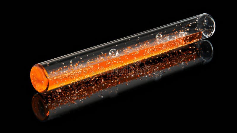 Orange-tinted Test Tubes with Bubbles, Displayed Against a Dark Setting ...