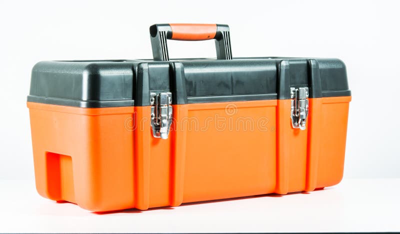 Orange toolbox isolated stock photo. Image of empty, plumber - 45600132