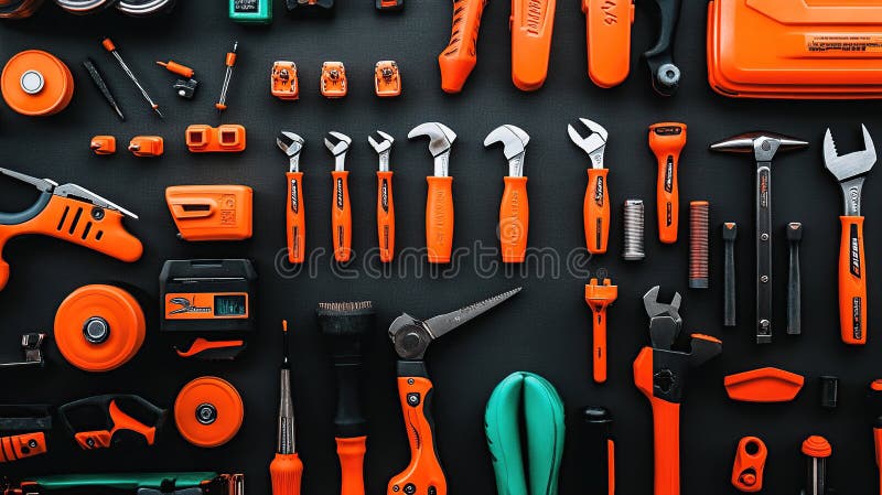 Orange Tools Arranged on Black Background, Workshop Flatlay, DIY ...