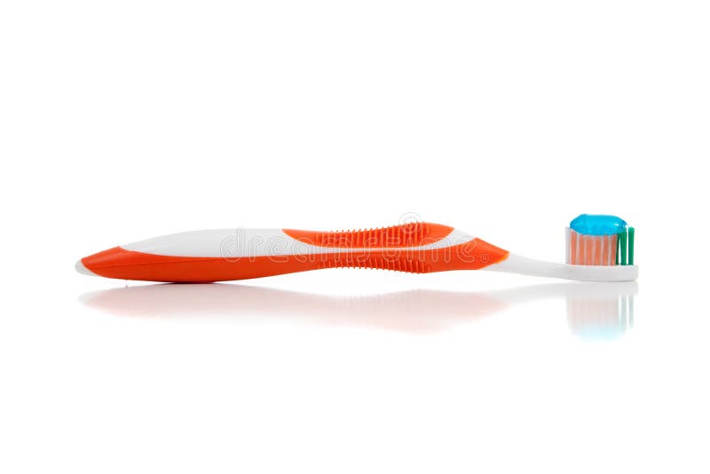 Orange Toothbrush And Toothpaste On White Stock Photo - Image of object ...