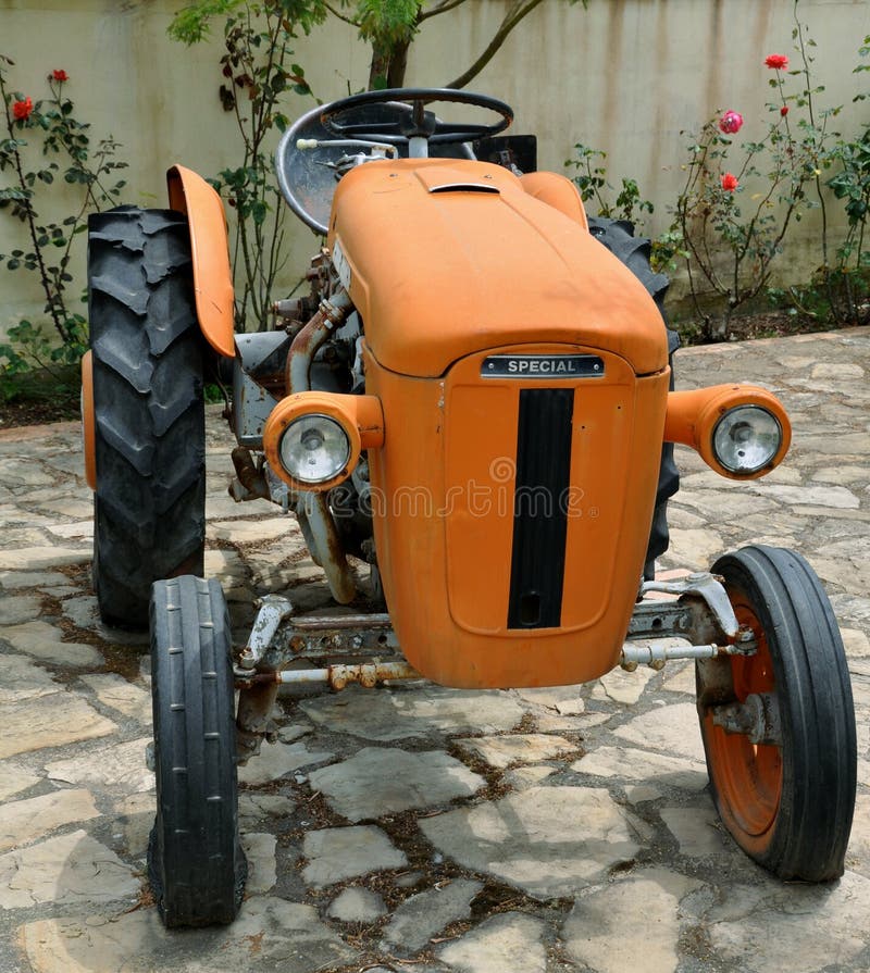 Orange Tractor Modified As Excavator Stock Image - Image of tool, fuel ...
