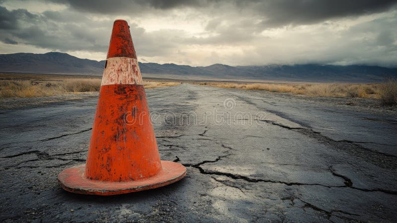Orange Traffic Cone on Cracked Asphalt Road Stock Illustration ...