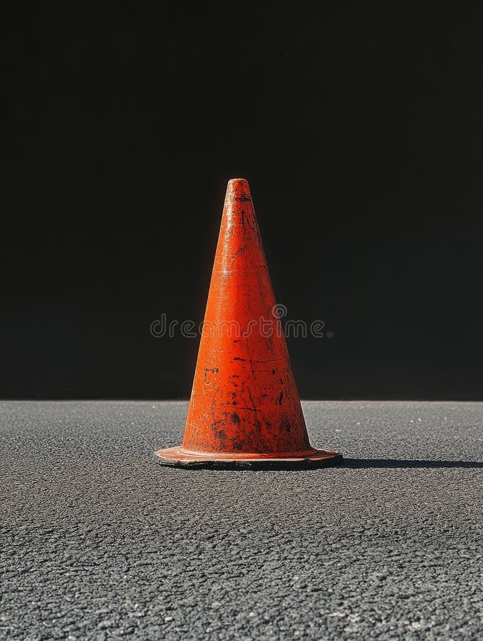 An Orange Traffic Cone on an Empty Asphalt Road. Stock Image - Image of ...