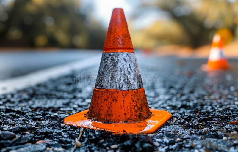 Orange Traffic Cone on the Road. Photo of a Traffic Cone on the Asphalt ...