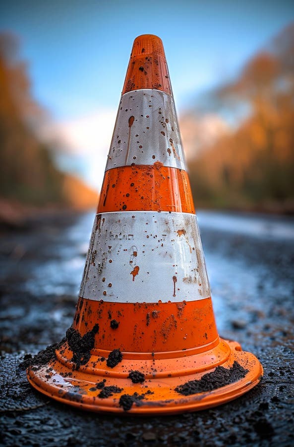 Orange Traffic Cone on the Road. a Photo of an Orange and White Traffic ...