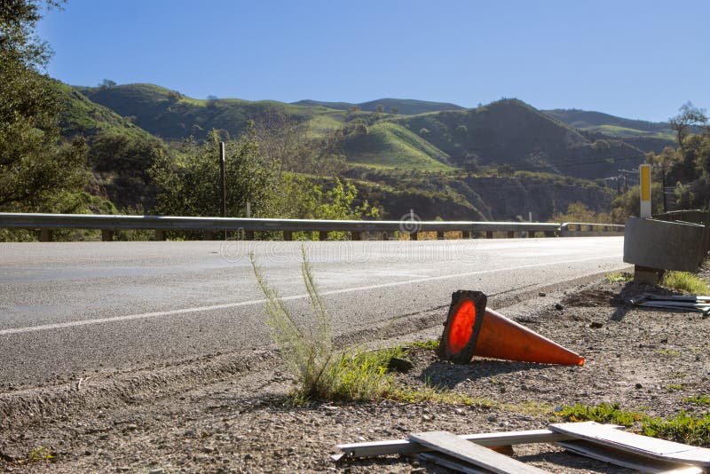 Orange Traffic Cone on the Side of the Road Stock Image - Image of cone ...