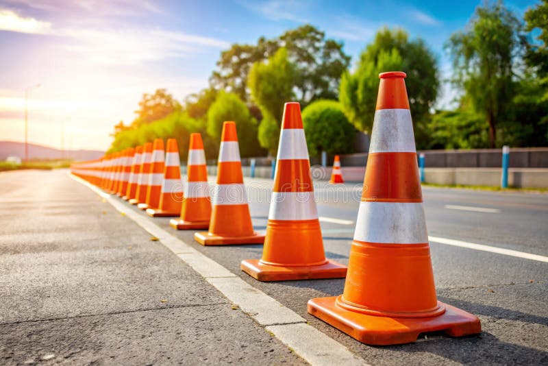 Orange Traffic Cones Lined Up on Roadside Parking Stock Illustration ...
