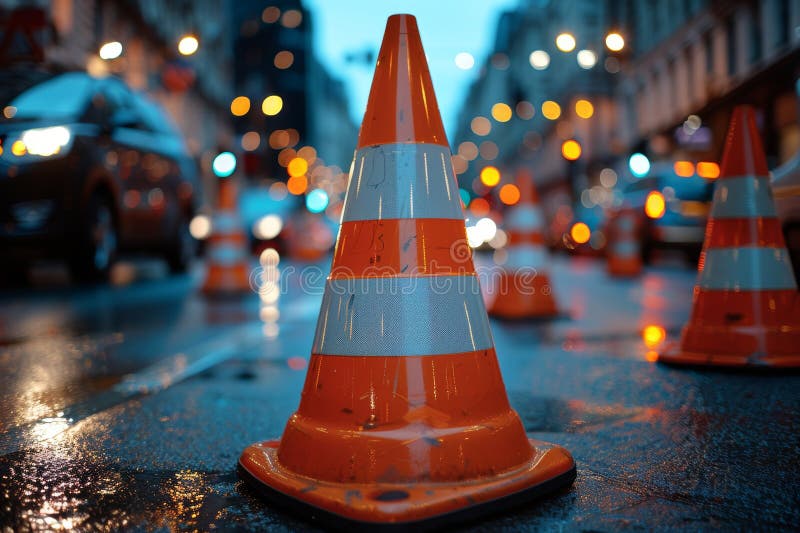 Orange Traffic Cones and Warning Signs Key Elements for Road Safety and ...