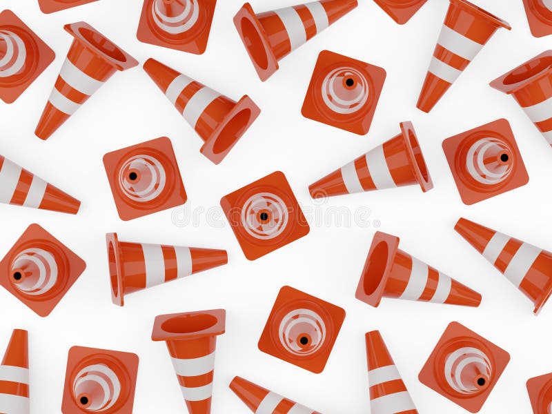 Orange Traffic Warning Cones or Pylons Background on White Background ...