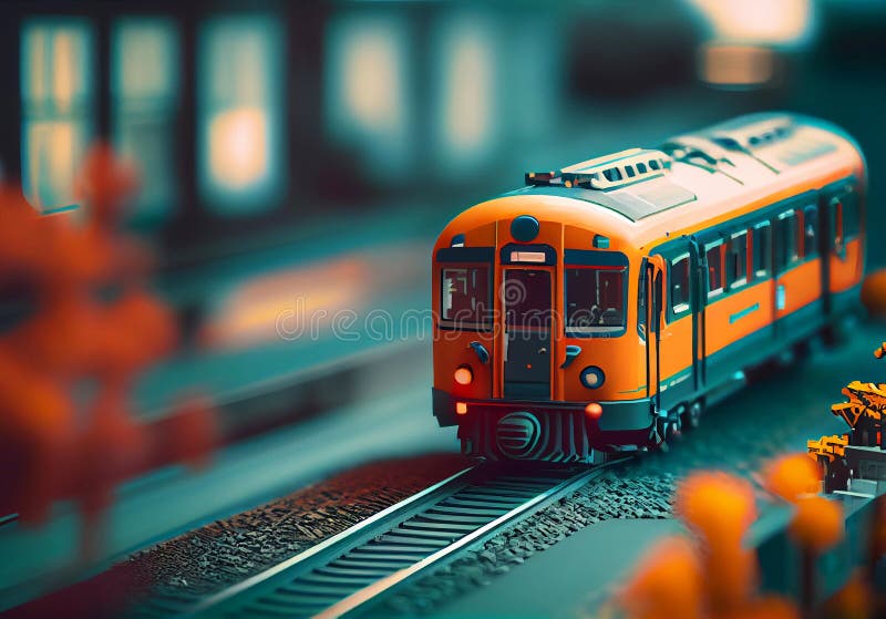 Orange Train Arrives at the Railway Station. Stock Illustration ...