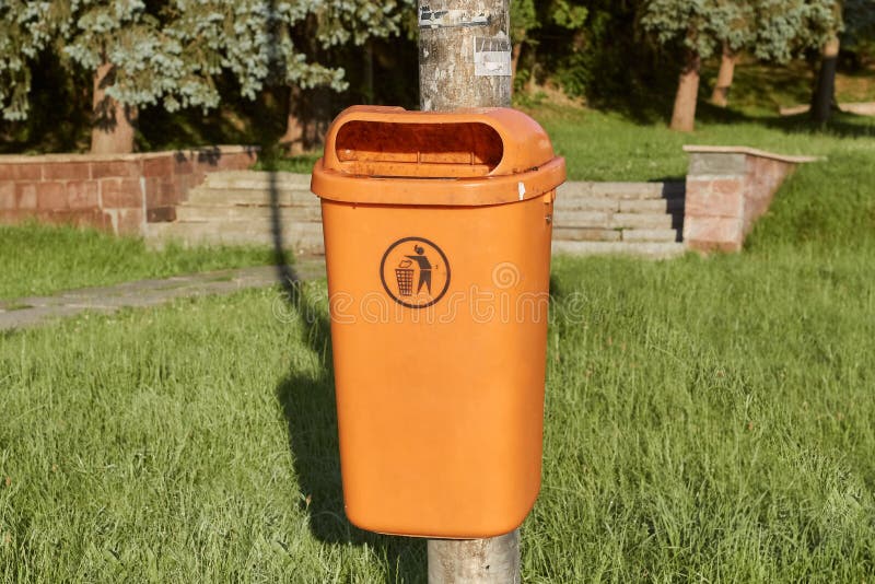 Orange Trash Can. Social Sphere of Purity. Stock Photo - Image of ...