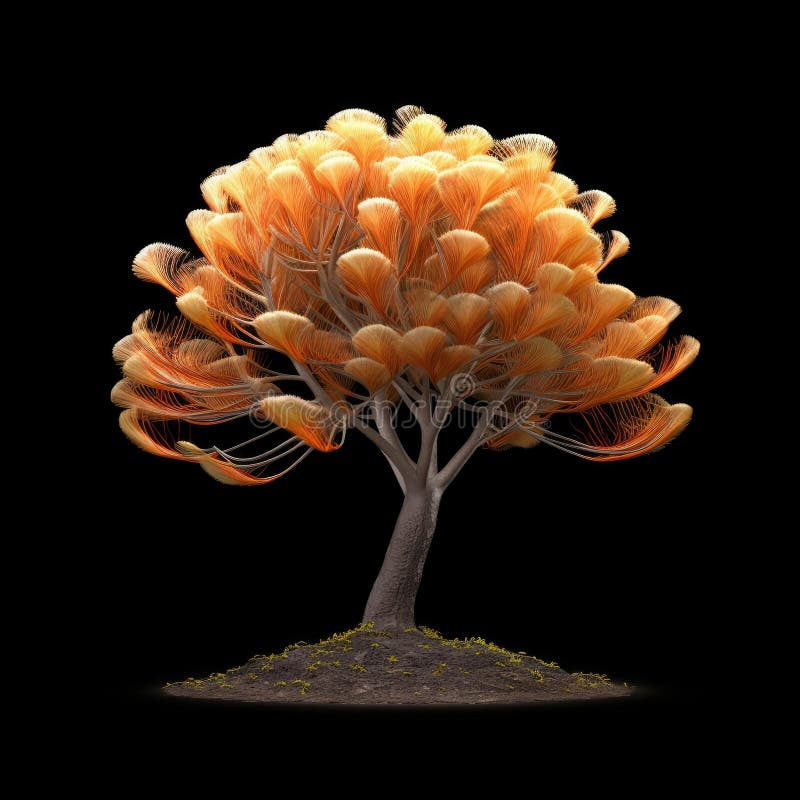 Orange Tree on Black Background Stock Illustration - Illustration of ...