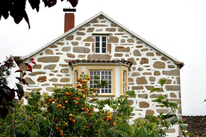 Orange Tree and House in the North West of Spain Stock Image - Image of ...