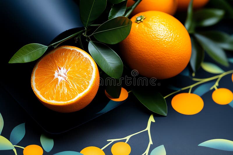Orange Tree Pattern in a Textile Design with Vibrant Colors ...