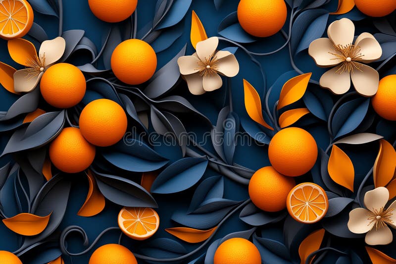 Orange Tree Pattern in a Textile Design with Vibrant Colors ...