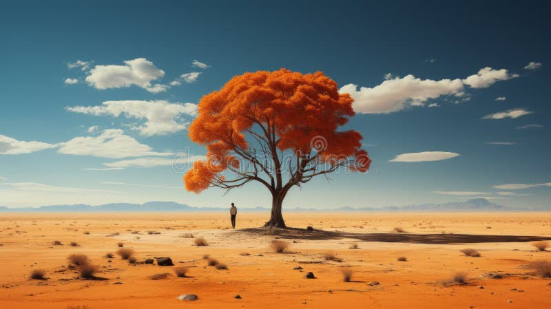 An Orange Tree Stands Alone in the Middle of a Desert Stock ...