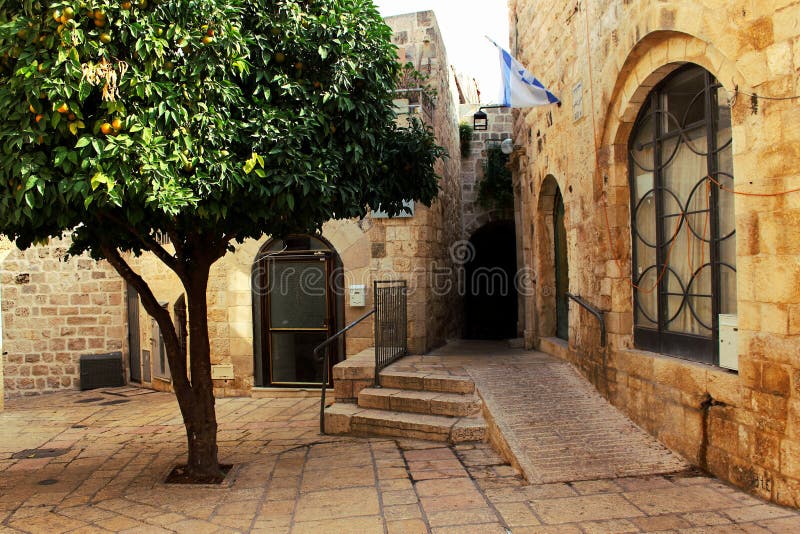 Orange Tree on the Street in the Center of the Old City of Jerusalem ...