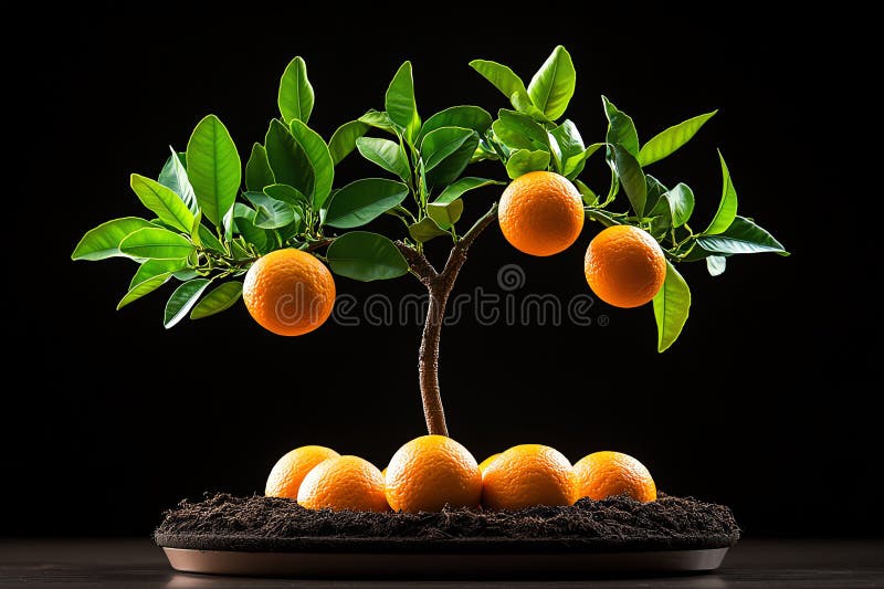 Orange Tree in a Time-lapse Sequence Showing the Growth of Fruit ...