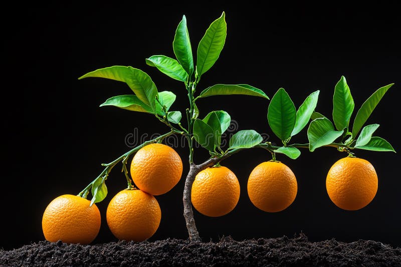 Orange Tree in a Time-lapse Sequence Showing the Growth of Fruit ...