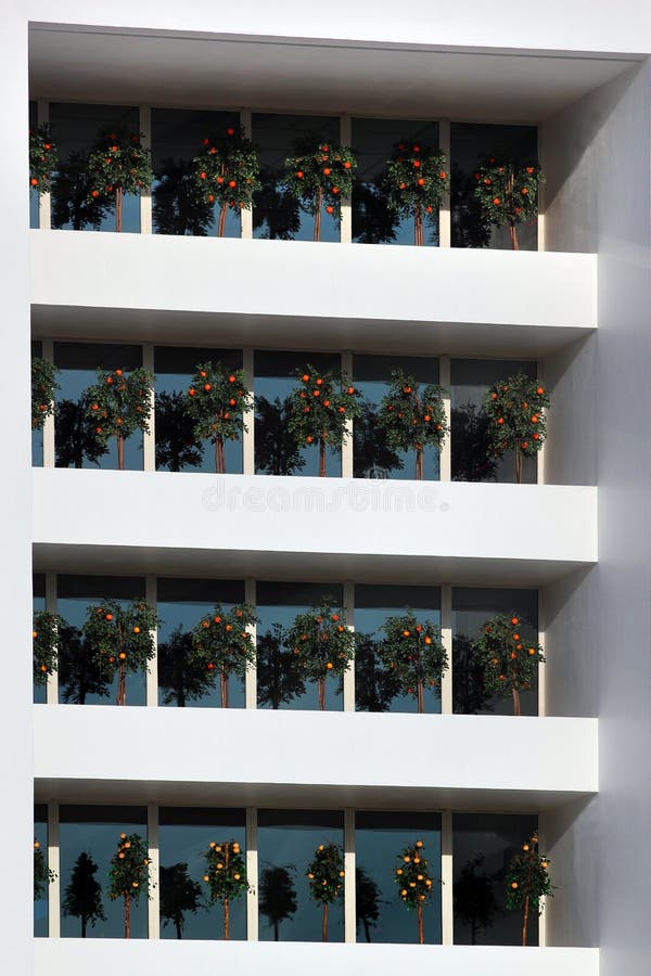 Orange Trees on Balconies of a Modern Building Stock Image - Image of ...