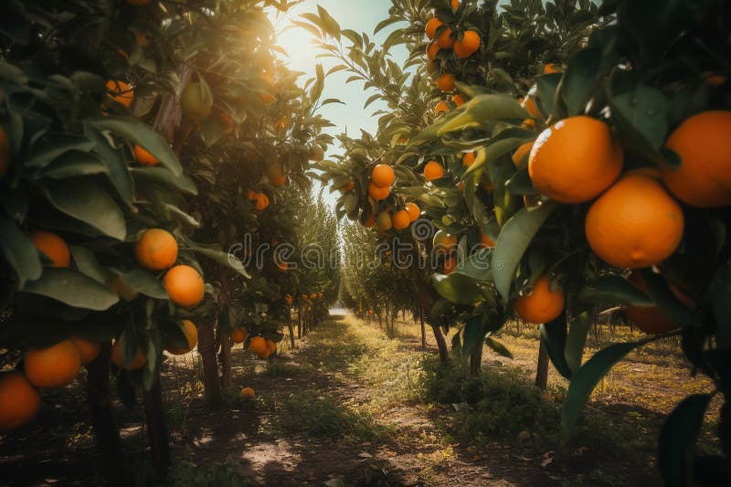 Orange Trees in the Garden at the Orange Farm. Ai Generative Stock ...