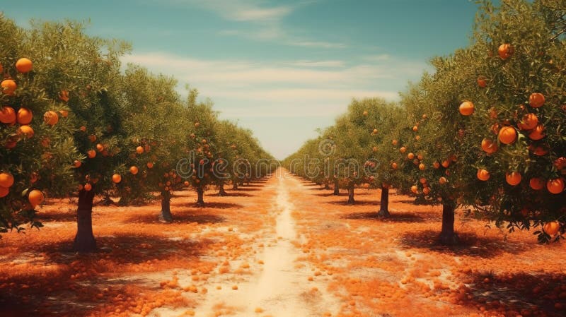 Orange Trees Plantation. Generative AI. Stock Illustration ...