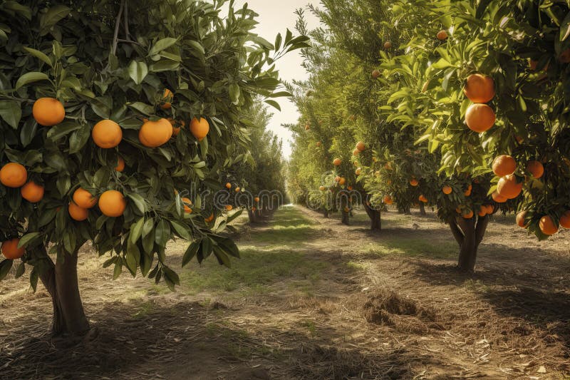 Orange Trees with Ripe Fruits Stock Illustration - Illustration of ...