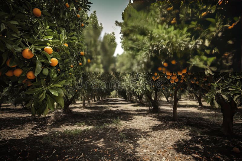 Orange Trees with Ripe Fruits Stock Illustration - Illustration of ...