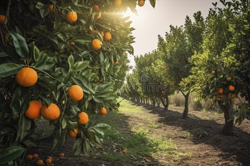 Orange Trees with Ripe Fruits Stock Illustration - Illustration of ...