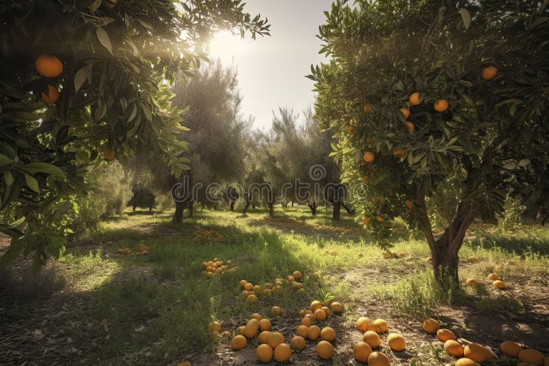 Orange Trees with Ripe Fruits Stock Illustration - Illustration of ...