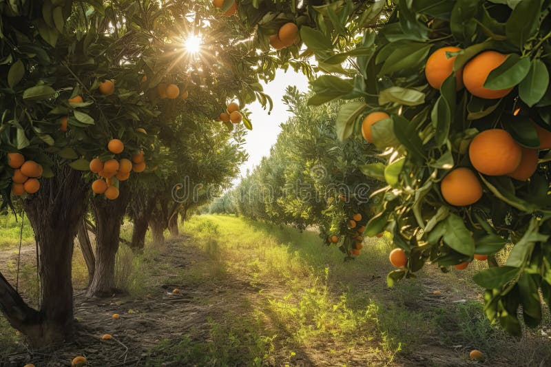 Orange Trees with Ripe Fruits Stock Illustration - Illustration of ...