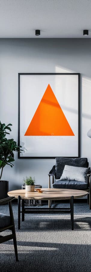 Orange Triangle Minimalist Art in Modern Living Room Stock Illustration ...