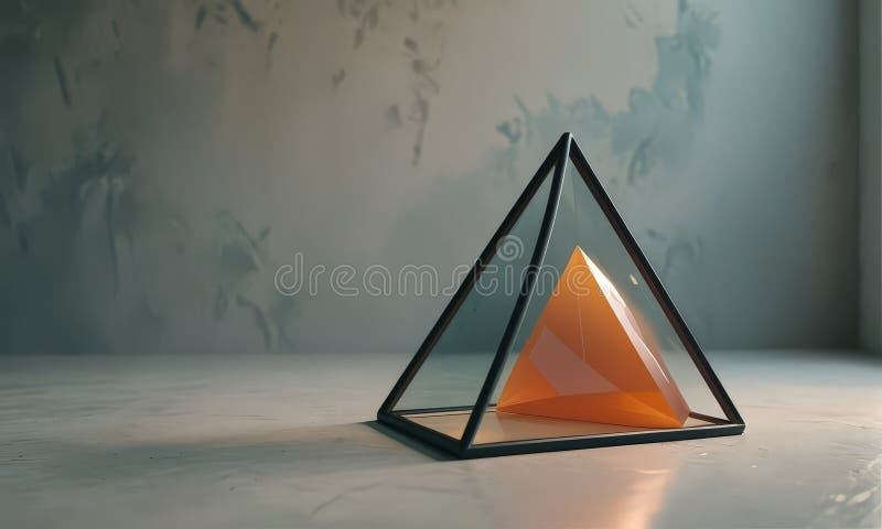 Orange Triangular Sculpture, Encased in Black Triangular Frame, Stands ...