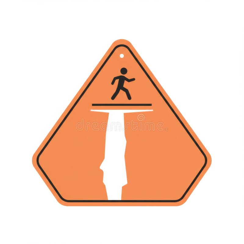 Orange Triangular Warning Sign Indicating Danger of Falling Off a Cliff ...