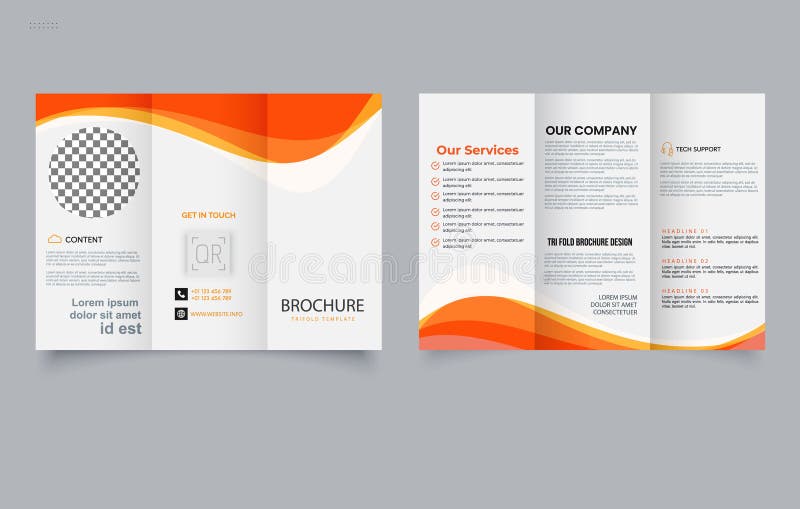 Orange Trifold Brochure with Shapes, Waves. Ready Brochure Stock Vector ...