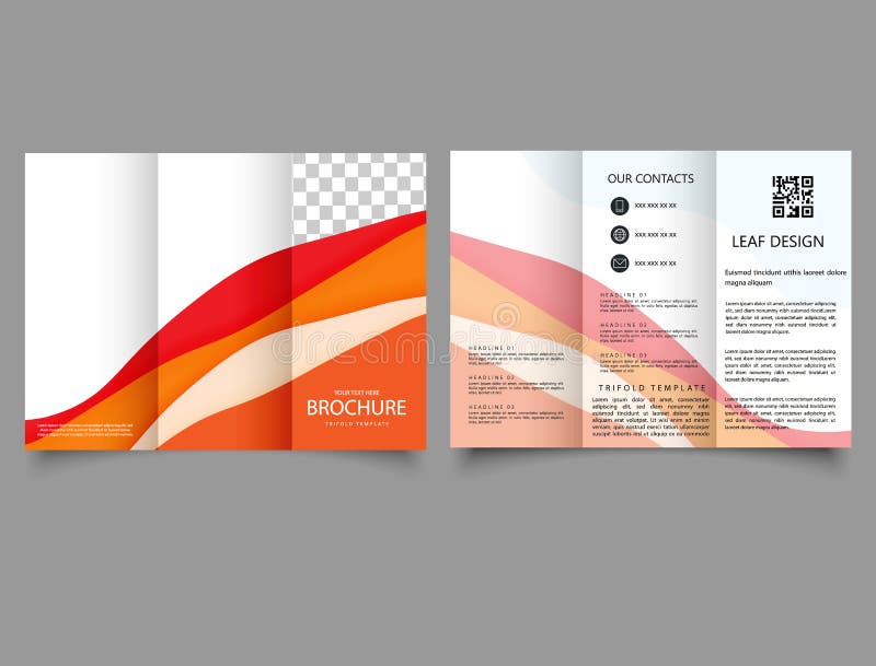 Orange Trifold Brochure with Waves. Flyer for Printing. Presentation ...