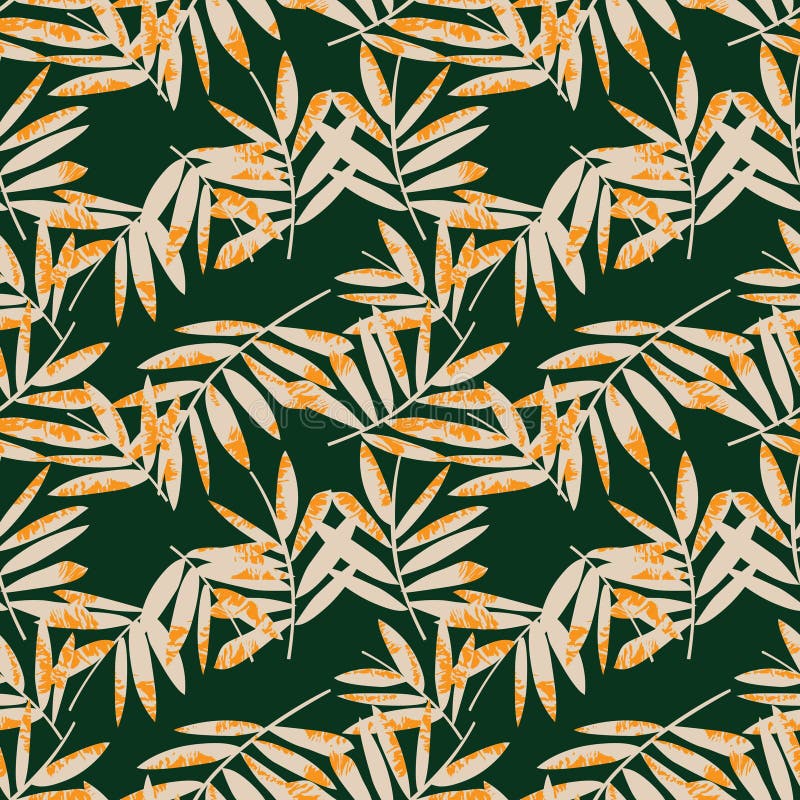 Orange Tropical Botanical Leaf Seamless Pattern Background Stock Vector ...