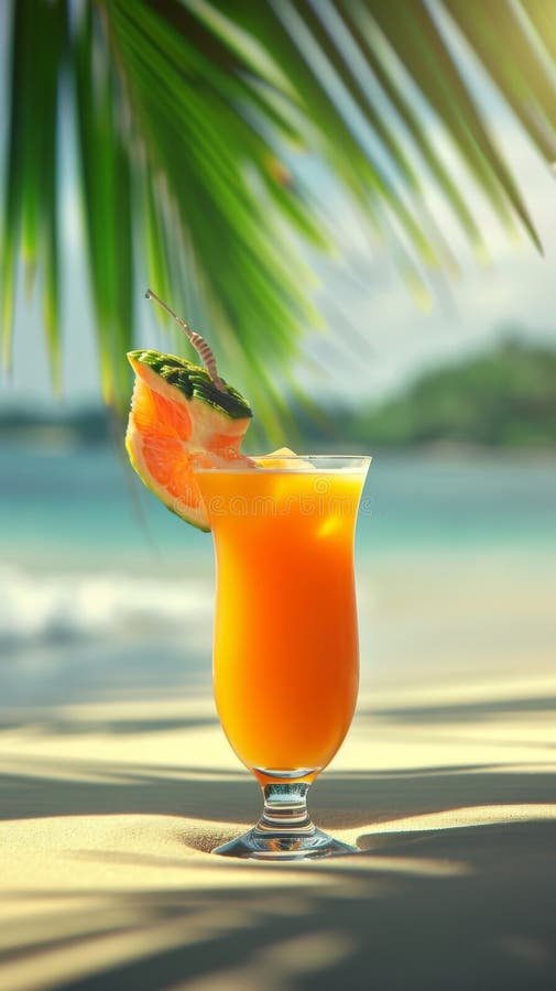 Orange Tropical Cocktail with Grapefruit Slice on Beach Stock Photo ...