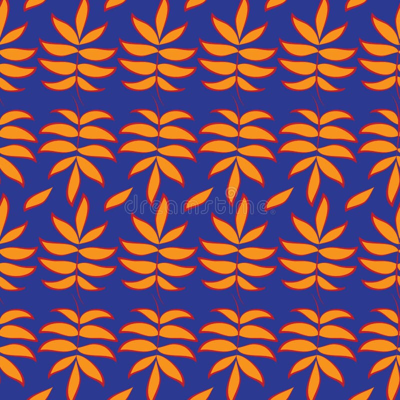 Orange Tropical Leaves Seamless Pattern on Blue Stock Vector ...
