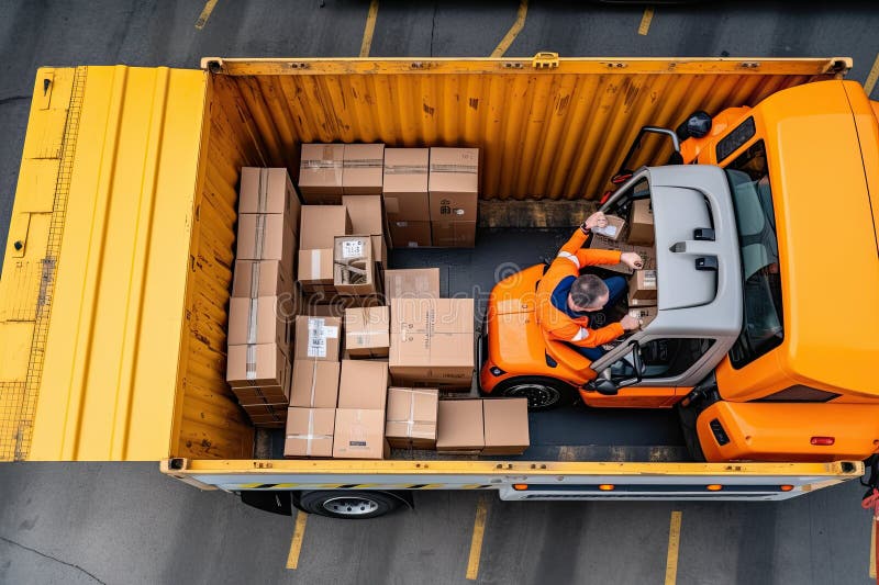 An Orange Truck is Loading Boxes into a Truck Bed. Generative Ai Stock ...