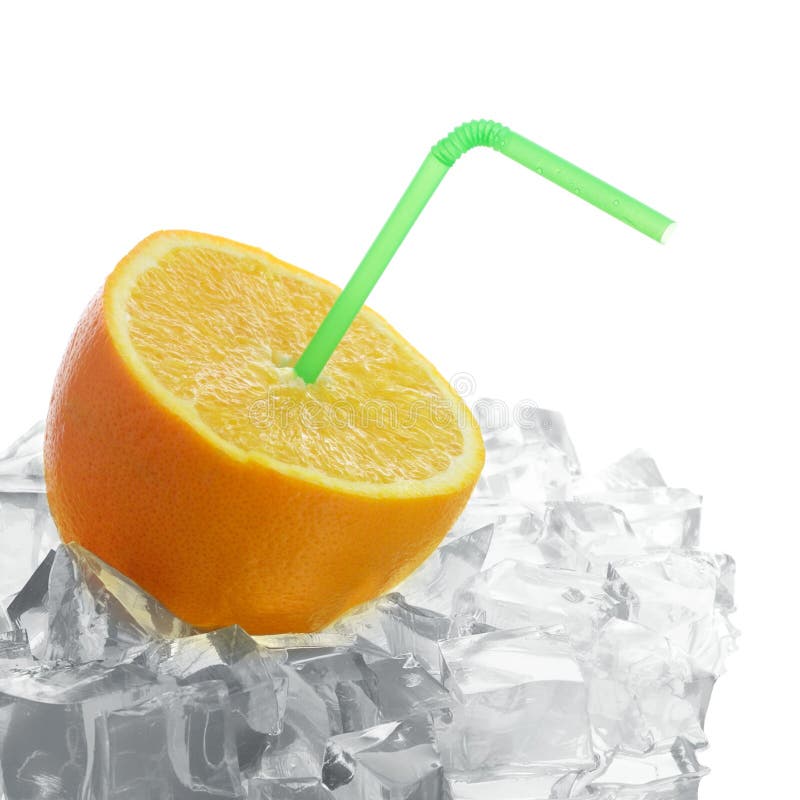 Orange with Tube Stands on Ice Cubes Stock Photo - Image of ripe ...