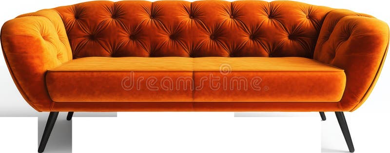 Orange Tufted Velvet Sofa on Transparent Background Stock Image - Image ...