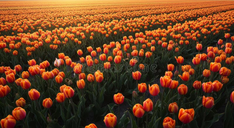 Orange Tulip Field at Sunset Stock Illustration - Illustration of beautiful, horticulture: 379209308