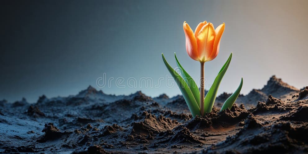 Orange Tulip Sprout Emerging from Dark Soil Stock Photo - Image of ...